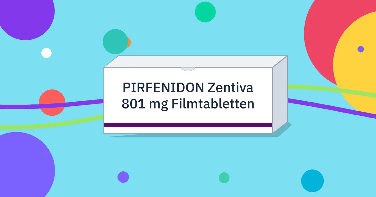 Symbolbild: Packung mit der Aufschrift PIRFENIDON Zentiva 801 mg Filmtabletten (PZN 20305575) – Verfügbarkeit und Bezug in Apotheken in Frankfurt am Main