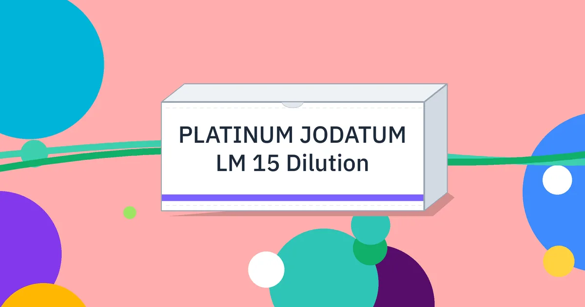 Symbolbild: Packung mit der Aufschrift PLATINUM JODATUM LM 15 Dilution (PZN 13647631) – Verfügbarkeit und Bezug in Apotheken in Frankfurt am Main