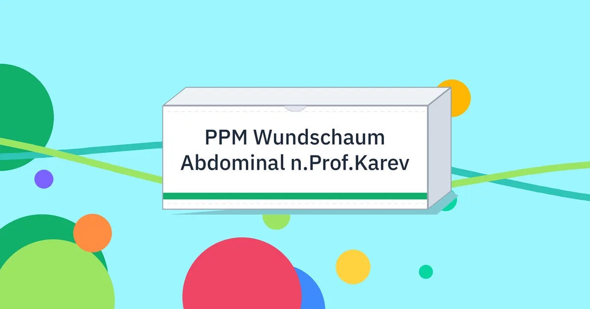 Symbolbild: Packung mit der Aufschrift PPM Wundschaum Abdominal n.Prof.Karev (PZN 09154644) – Verfügbarkeit und Bezug in Apotheken in Frankfurt am Main