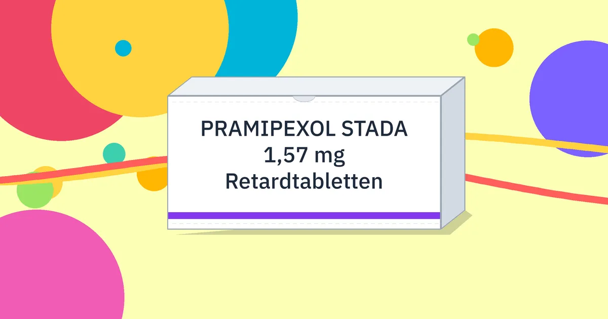 Symbolbild: Packung mit der Aufschrift PRAMIPEXOL STADA 1,57 mg Retardtabletten (PZN 16733058) – Verfügbarkeit und Bezug in Apotheken in Frankfurt am Main