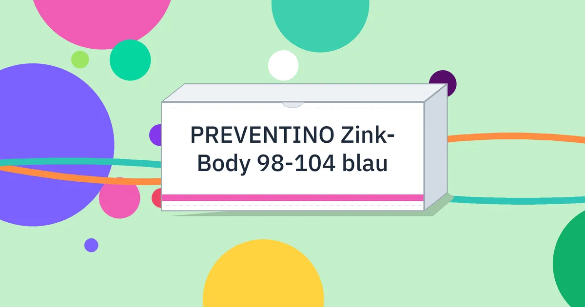 Symbolbild: Packung mit der Aufschrift PREVENTINO Zink-Body 98-104 blau (PZN 12447479) – Verfügbarkeit und Bezug in Apotheken in Frankfurt am Main