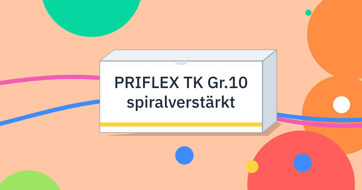 Symbolbild: Packung mit der Aufschrift PRIFLEX TK Gr.10 spiralverstärkt (PZN 10287474) – Verfügbarkeit und Bezug in Apotheken in Frankfurt am Main