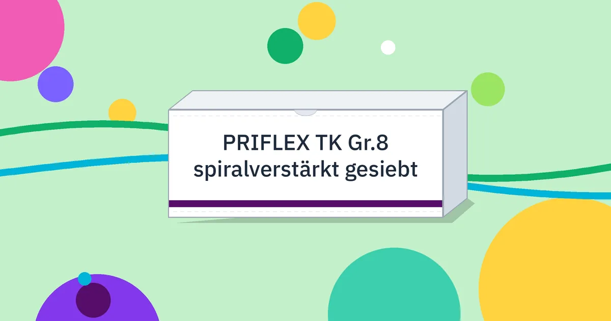 Symbolbild: Packung mit der Aufschrift PRIFLEX TK Gr.8 spiralverstärkt gesiebt (PZN 10287505) – Verfügbarkeit und Bezug in Apotheken in Frankfurt am Main