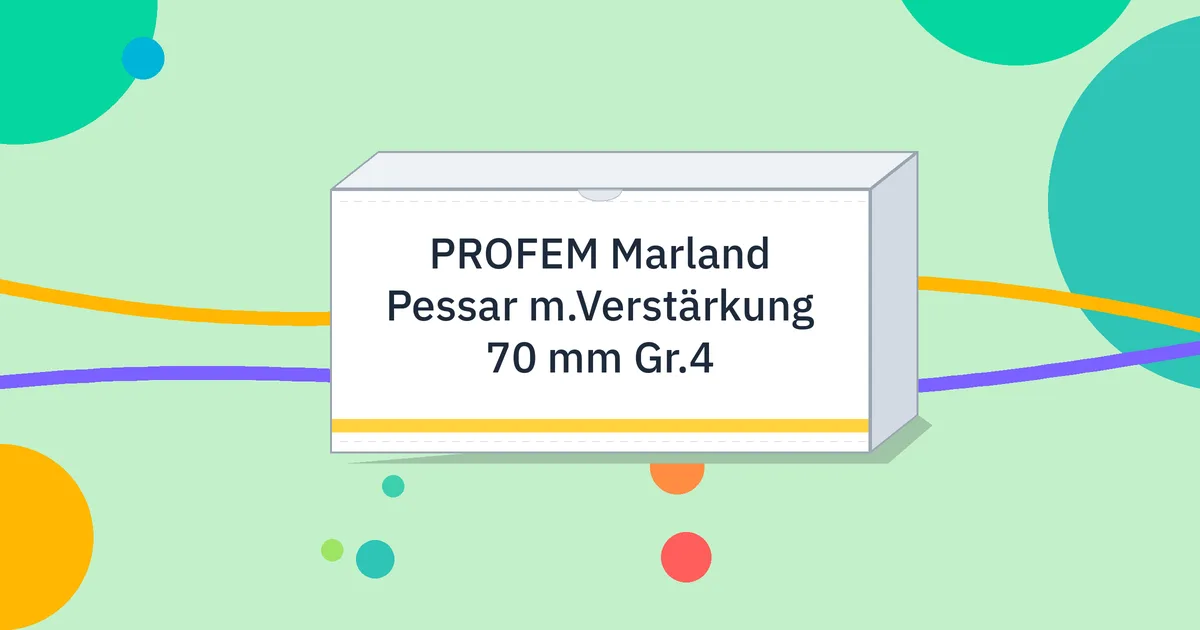 Symbolbild: Packung mit der Aufschrift PROFEM Marland Pessar m.Verstärkung 70 mm Gr.4 (PZN 11671996) – Verfügbarkeit und Bezug in Apotheken in Frankfurt am Main