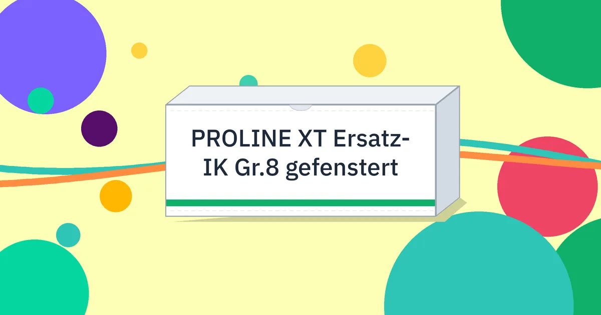 Symbolbild: Packung mit der Aufschrift PROLINE XT Ersatz-IK Gr.8 gefenstert (PZN 17600193) – Verfügbarkeit und Bezug in Apotheken in Frankfurt am Main