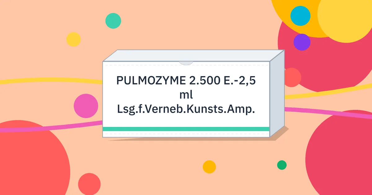Symbolbild: Packung mit der Aufschrift PULMOZYME 2.500 E.-2,5 ml Lsg.f.Verneb.Kunsts.Amp. (PZN 08446505) – Verfügbarkeit und Bezug in Apotheken in Frankfurt am Main