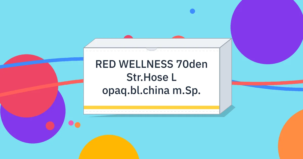 Symbolbild: Packung mit der Aufschrift RED WELLNESS 70den Str.Hose L opaq.bl.china m.Sp. (PZN 16176876) – Verfügbarkeit und Bezug in Apotheken in Frankfurt am Main