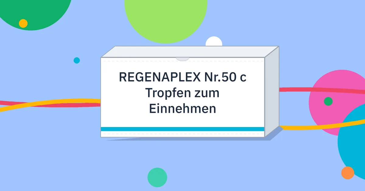 Symbolbild: Packung mit der Aufschrift REGENAPLEX Nr.50 c Tropfen zum Einnehmen (PZN 02642814) – Verfügbarkeit und Bezug in Apotheken in Frankfurt am Main