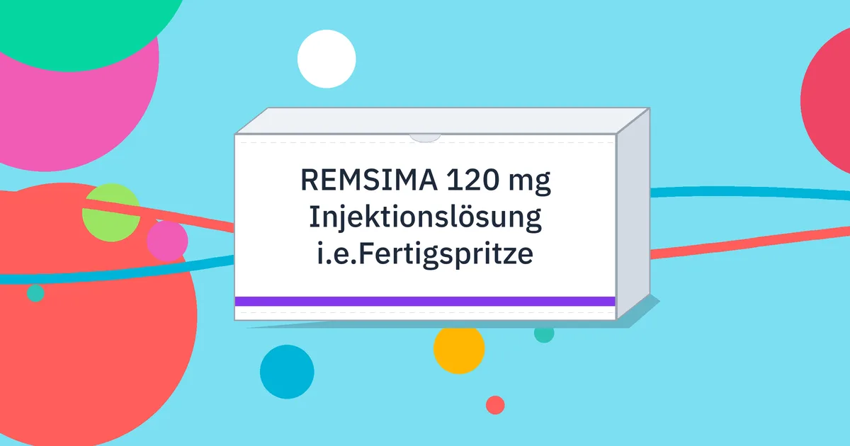 Symbolbild: Packung mit der Aufschrift REMSIMA 120 mg Injektionslösung i.e.Fertigspritze (PZN 17438893) – Verfügbarkeit und Bezug in Apotheken in Frankfurt am Main