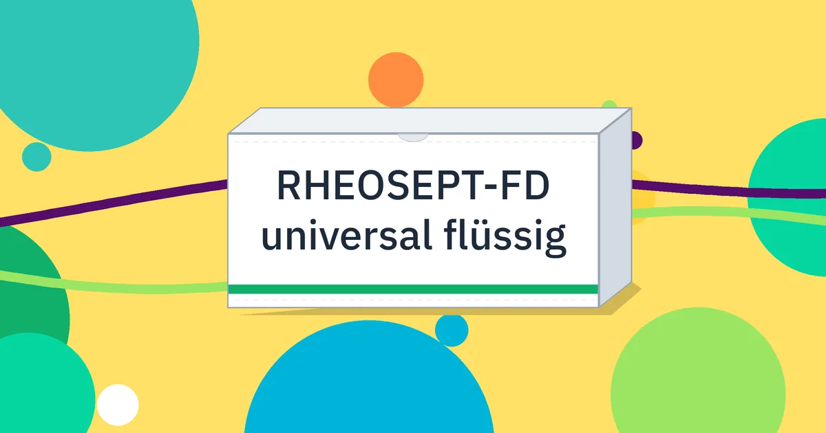 Symbolbild: Packung mit der Aufschrift RHEOSEPT-FD universal flüssig (PZN 04800476) – Verfügbarkeit und Bezug in Apotheken in Frankfurt am Main
