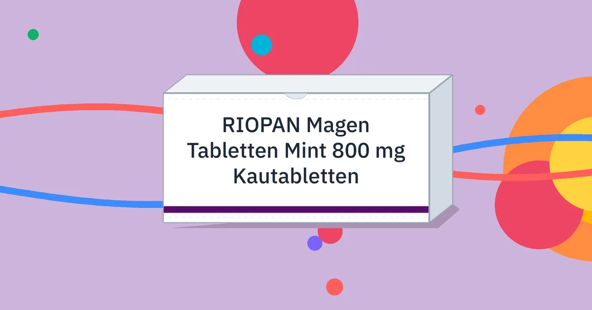 Symbolbild: Packung mit der Aufschrift RIOPAN Magen Tabletten Mint 800 mg Kautabletten (PZN 01139668) – Verfügbarkeit und Bezug in Apotheken in Frankfurt am Main