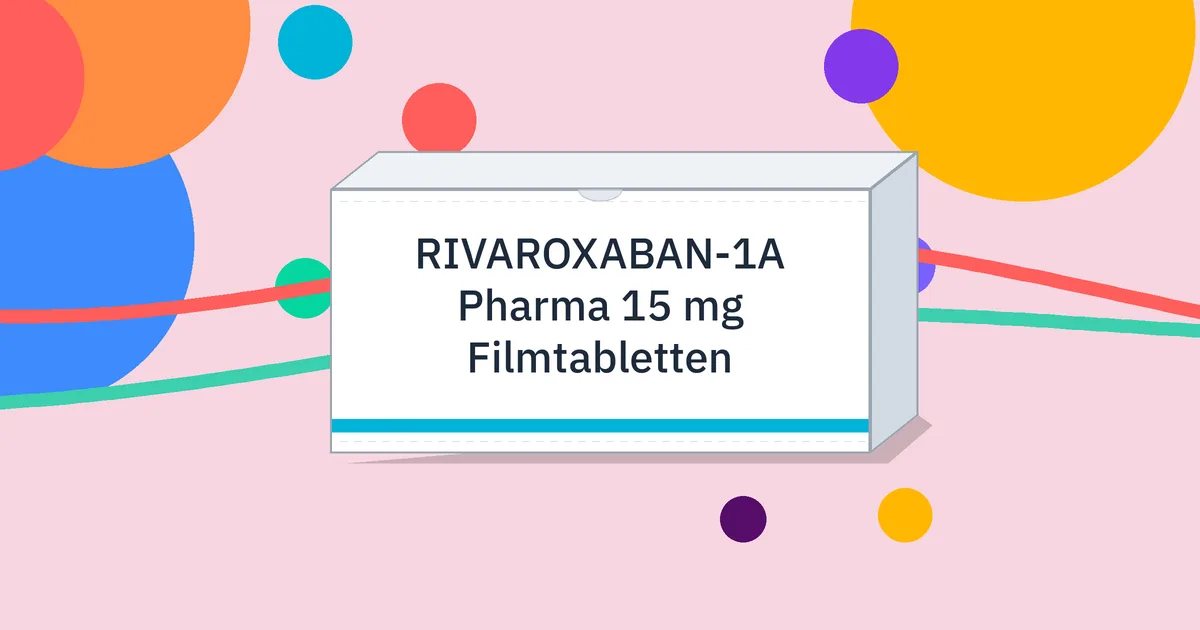 Symbolbild: Packung mit der Aufschrift RIVAROXABAN-1A Pharma 15 mg Filmtabletten (PZN 18712669) – Verfügbarkeit und Bezug in Apotheken in Frankfurt am Main
