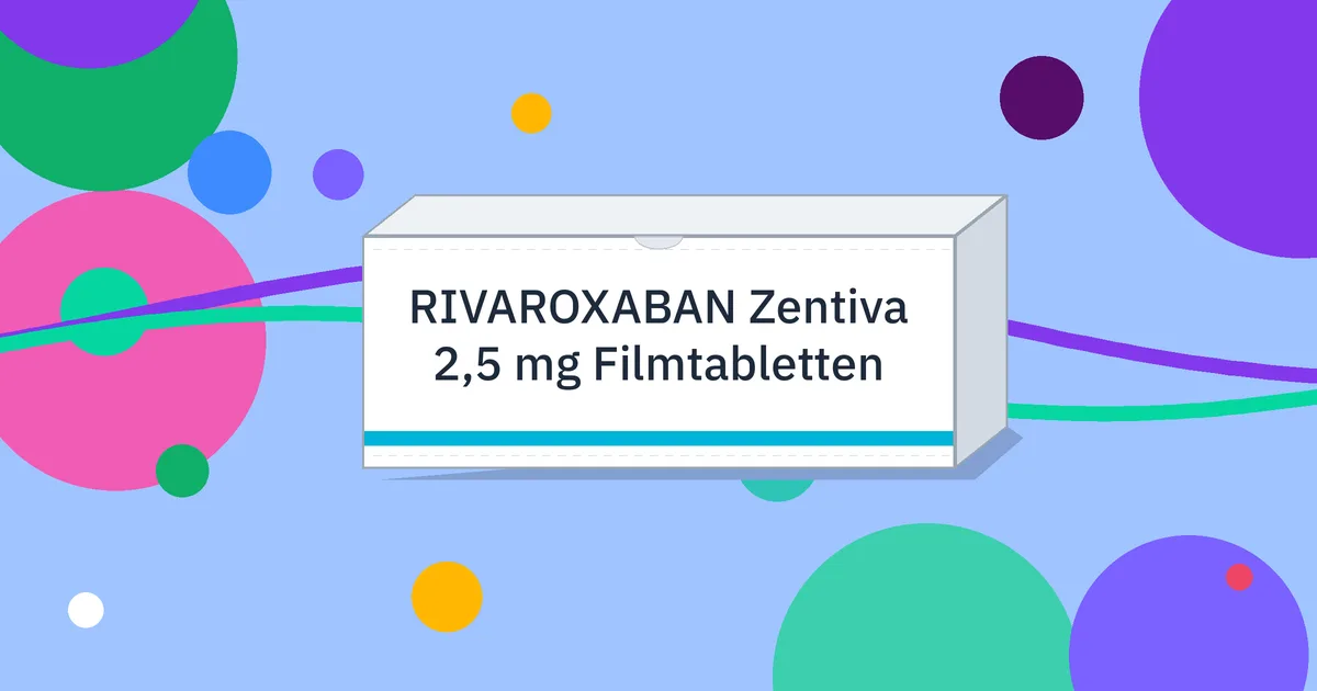 Symbolbild: Packung mit der Aufschrift RIVAROXABAN Zentiva 2,5 mg Filmtabletten (PZN 18841243) – Verfügbarkeit und Bezug in Apotheken in Frankfurt am Main