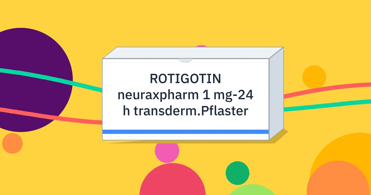 Symbolbild: Packung mit der Aufschrift ROTIGOTIN neuraxpharm 1 mg-24 h transderm.Pflaster (PZN 18369740) – Verfügbarkeit und Bezug in Apotheken in Frankfurt am Main