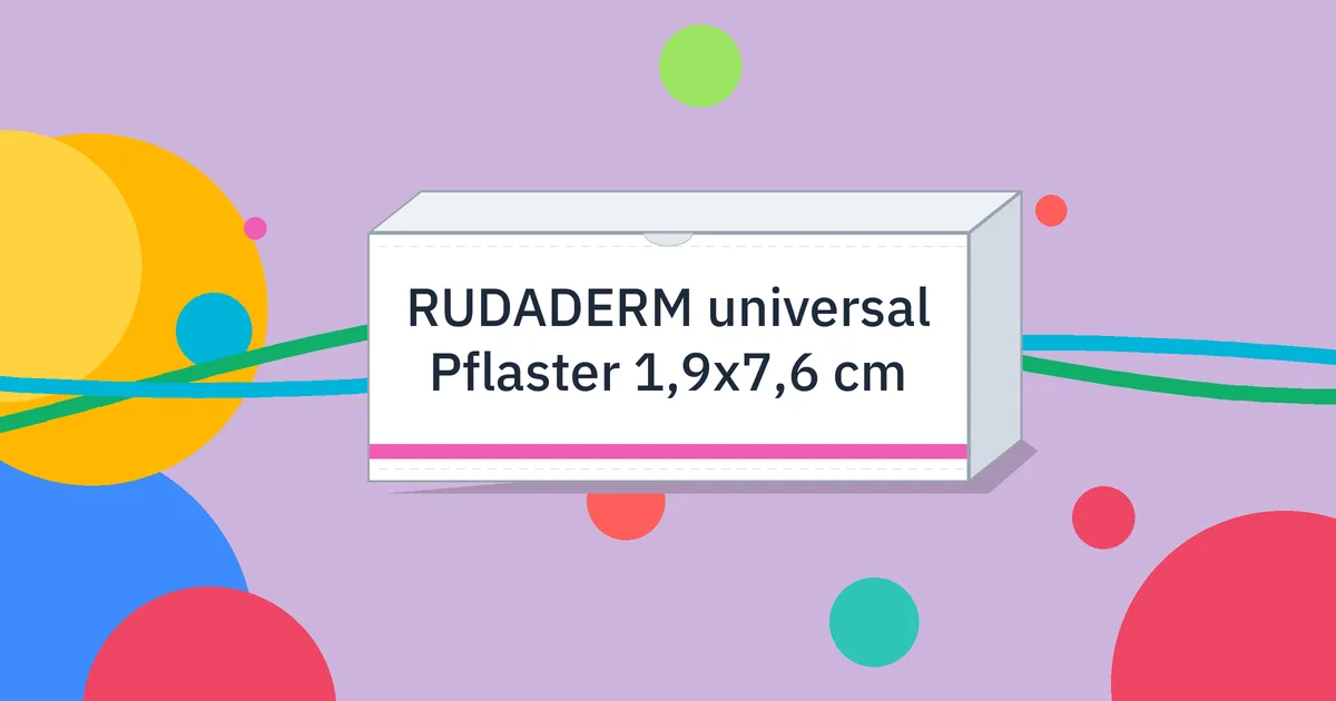 Symbolbild: Packung mit der Aufschrift RUDADERM universal Pflaster 1,9x7,6 cm (PZN 07770379) – Verfügbarkeit und Bezug in Apotheken in Frankfurt am Main