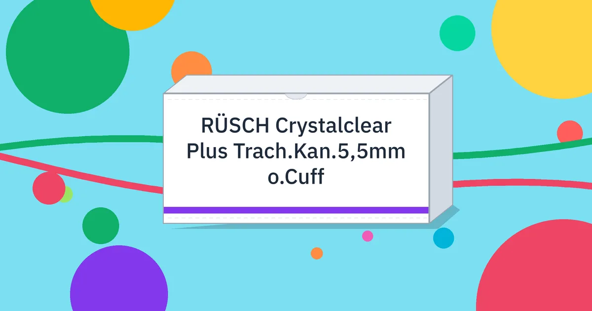 Symbolbild: Packung mit der Aufschrift RÜSCH Crystalclear Plus Trach.Kan.5,5mm o.Cuff (PZN 03433314) – Verfügbarkeit und Bezug in Apotheken in Frankfurt am Main