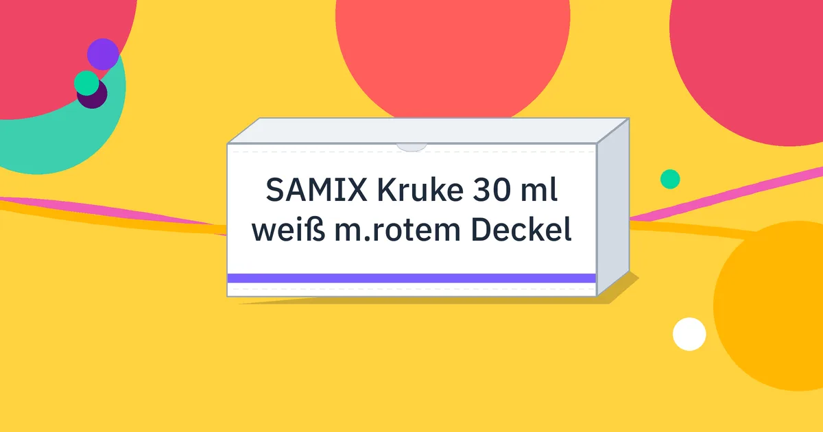 Symbolbild: Packung mit der Aufschrift SAMIX Kruke 30 ml weiß m.rotem Deckel (PZN 11556746) – Verfügbarkeit und Bezug in Apotheken in Frankfurt am Main