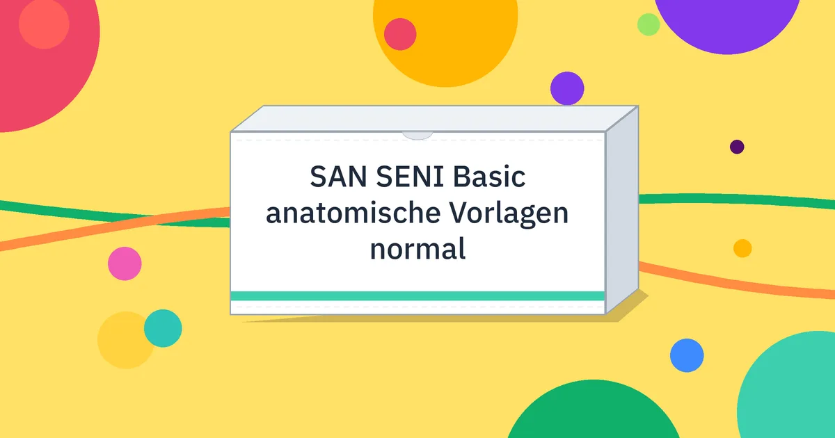Symbolbild: Packung mit der Aufschrift SAN SENI Basic anatomische Vorlagen normal (PZN 13228638) – Verfügbarkeit und Bezug in Apotheken in Frankfurt am Main