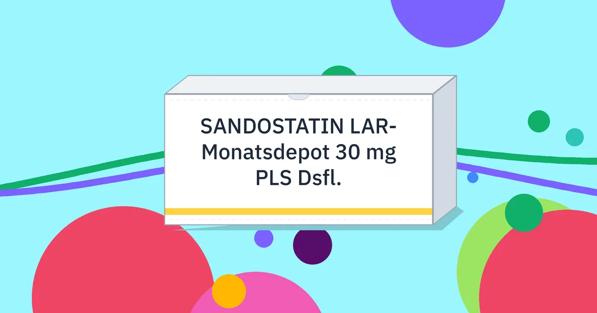 Symbolbild: Packung mit der Aufschrift SANDOSTATIN LAR-Monatsdepot 30 mg PLS Dsfl. (PZN 11481994) – Verfügbarkeit und Bezug in Apotheken in Frankfurt am Main