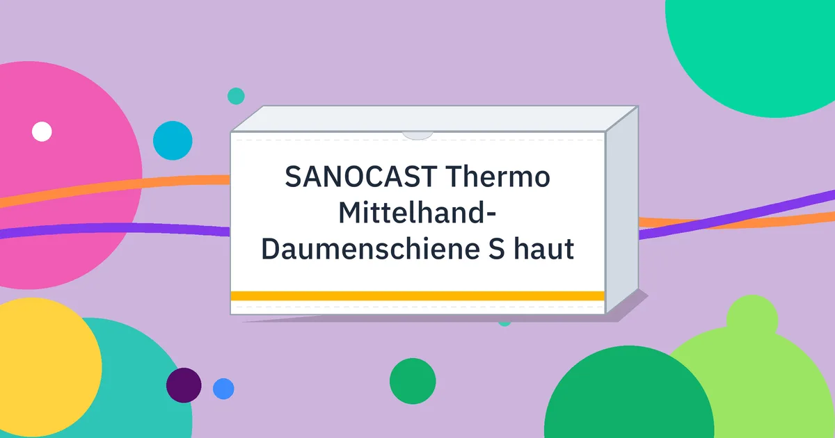 Symbolbild: Packung mit der Aufschrift SANOCAST Thermo Mittelhand-Daumenschiene S haut (PZN 15259689) – Verfügbarkeit und Bezug in Apotheken in Frankfurt am Main