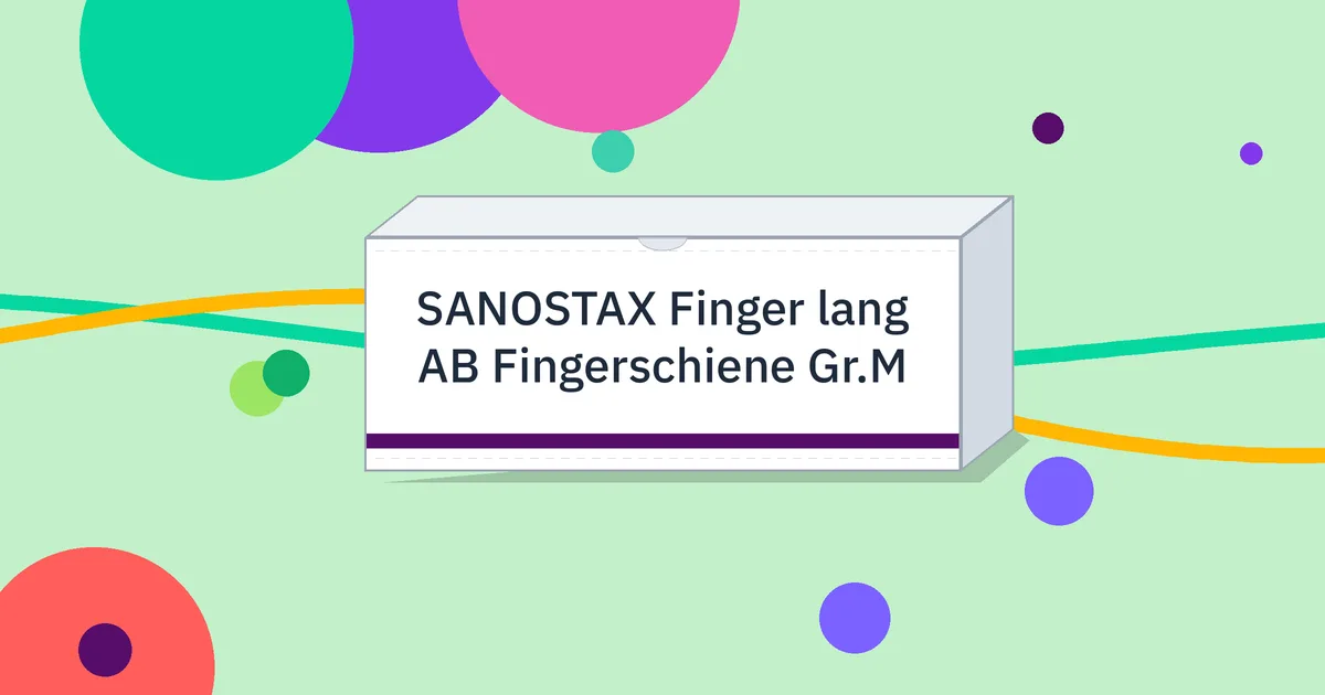 Symbolbild: Packung mit der Aufschrift SANOSTAX Finger lang AB Fingerschiene Gr.M (PZN 10197127) – Verfügbarkeit und Bezug in Apotheken in Frankfurt am Main