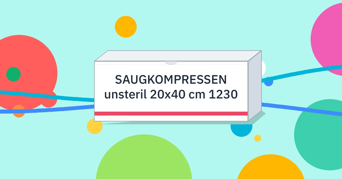 Symbolbild: Packung mit der Aufschrift SAUGKOMPRESSEN unsteril 20x40 cm 1230 (PZN 20611332) – Verfügbarkeit und Bezug in Apotheken in Frankfurt am Main