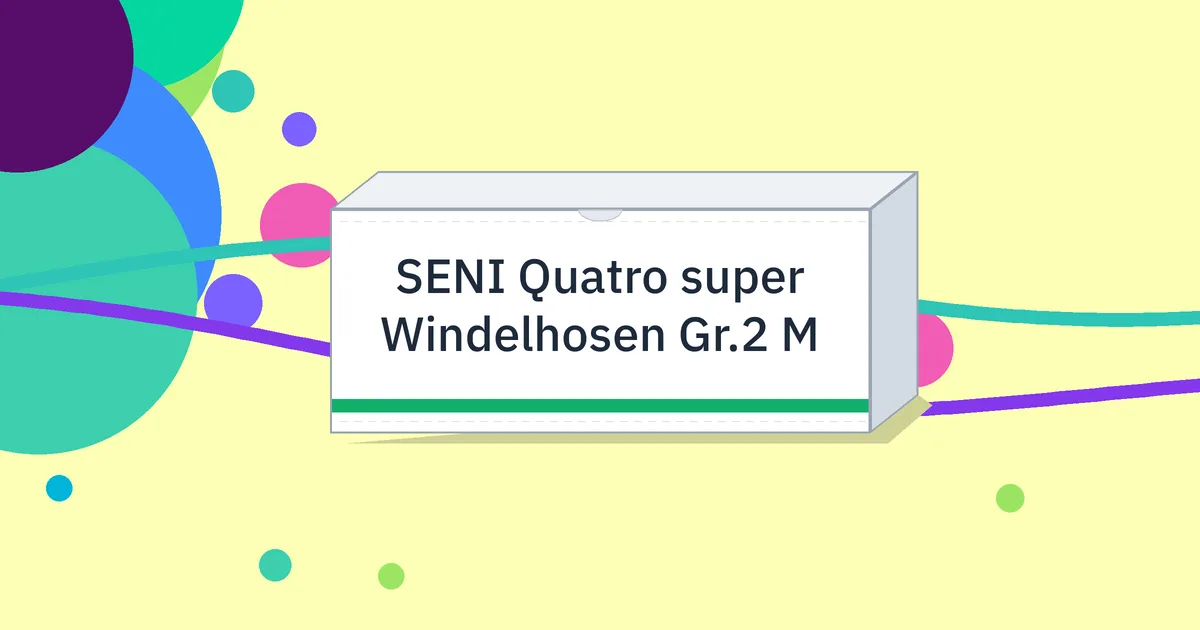 Symbolbild: Packung mit der Aufschrift SENI Quatro super Windelhosen Gr.2 M (PZN 11888081) – Verfügbarkeit und Bezug in Apotheken in Frankfurt am Main