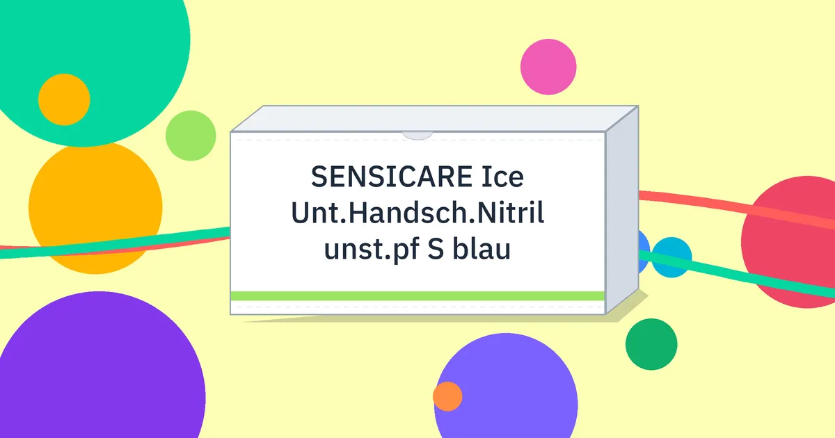 Symbolbild: Packung mit der Aufschrift SENSICARE Ice Unt.Handsch.Nitril unst.pf S blau (PZN 01548042) – Verfügbarkeit und Bezug in Apotheken in Frankfurt am Main
