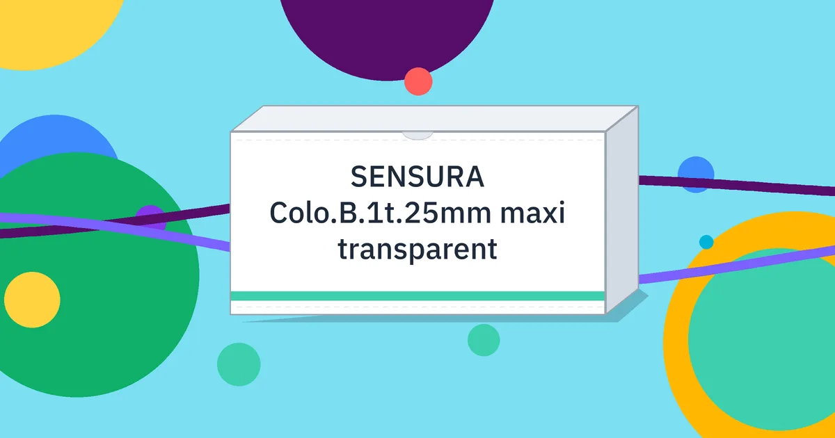 Symbolbild: Packung mit der Aufschrift SENSURA Colo.B.1t.25mm maxi transparent (PZN 03009792) – Verfügbarkeit und Bezug in Apotheken in Frankfurt am Main