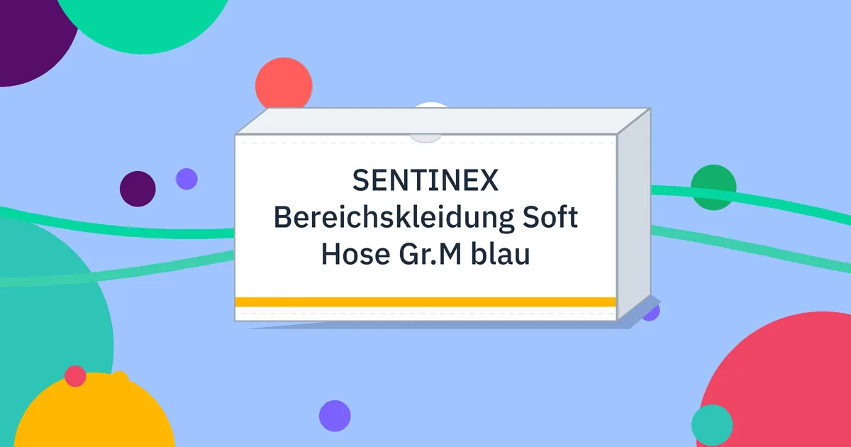 Symbolbild: Packung mit der Aufschrift SENTINEX Bereichskleidung Soft Hose Gr.M blau (PZN 09737400) – Verfügbarkeit und Bezug in Apotheken in Frankfurt am Main
