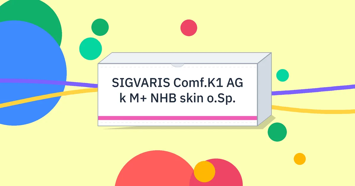 Symbolbild: Packung mit der Aufschrift SIGVARIS Comf.K1 AG k M+ NHB skin o.Sp. (PZN 17098032) – Verfügbarkeit und Bezug in Apotheken in Frankfurt am Main