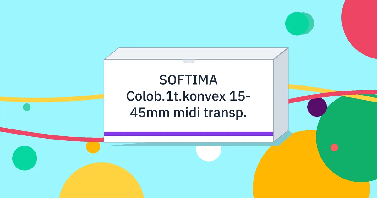 Symbolbild: Packung mit der Aufschrift SOFTIMA Colob.1t.konvex 15-45mm midi transp. (PZN 17953218) – Verfügbarkeit und Bezug in Apotheken in Frankfurt am Main