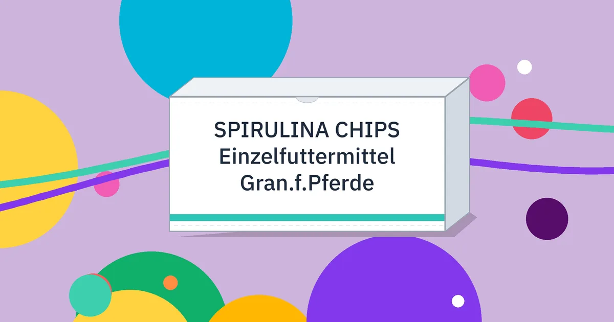 Symbolbild: Packung mit der Aufschrift SPIRULINA CHIPS Einzelfuttermittel Gran.f.Pferde (PZN 16863967) – Verfügbarkeit und Bezug in Apotheken in Frankfurt am Main