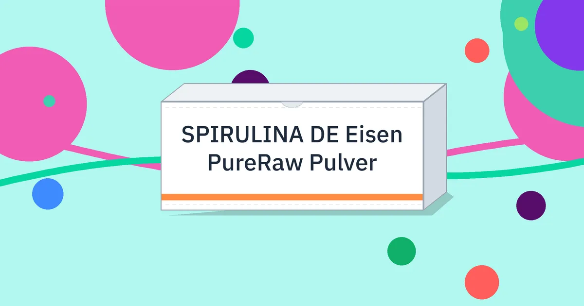 Symbolbild: Packung mit der Aufschrift SPIRULINA DE Eisen PureRaw Pulver (PZN 16805786) – Verfügbarkeit und Bezug in Apotheken in Frankfurt am Main