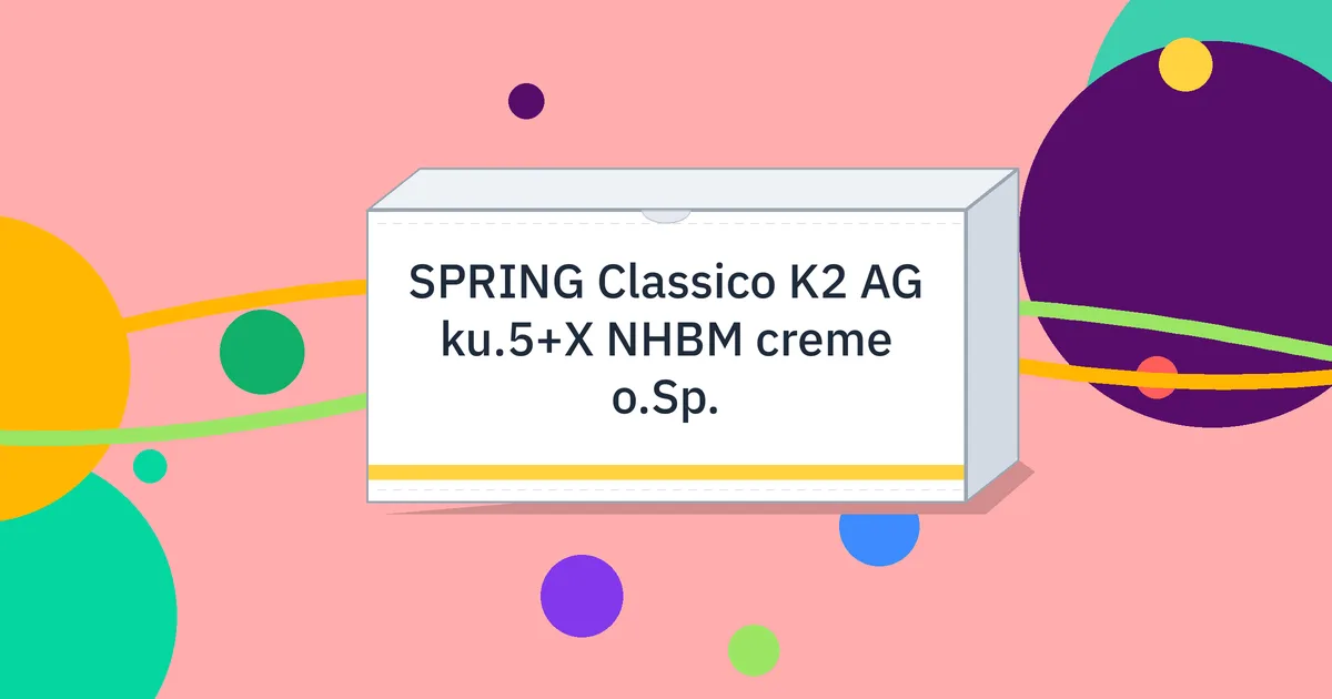 Symbolbild: Packung mit der Aufschrift SPRING Classico K2 AG ku.5+X NHBM creme o.Sp. (PZN 17347506) – Verfügbarkeit und Bezug in Apotheken in Frankfurt am Main
