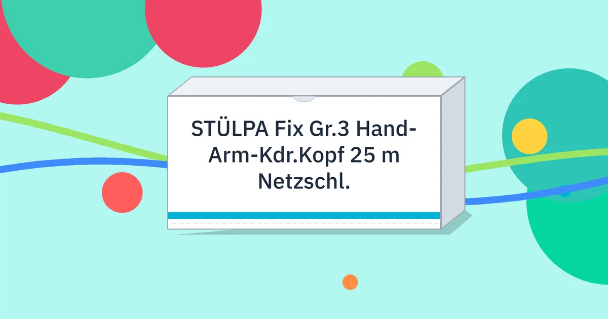 Symbolbild: Packung mit der Aufschrift STÜLPA Fix Gr.3 Hand-Arm-Kdr.Kopf 25 m Netzschl. (PZN 02175413) – Verfügbarkeit und Bezug in Apotheken in Frankfurt am Main
