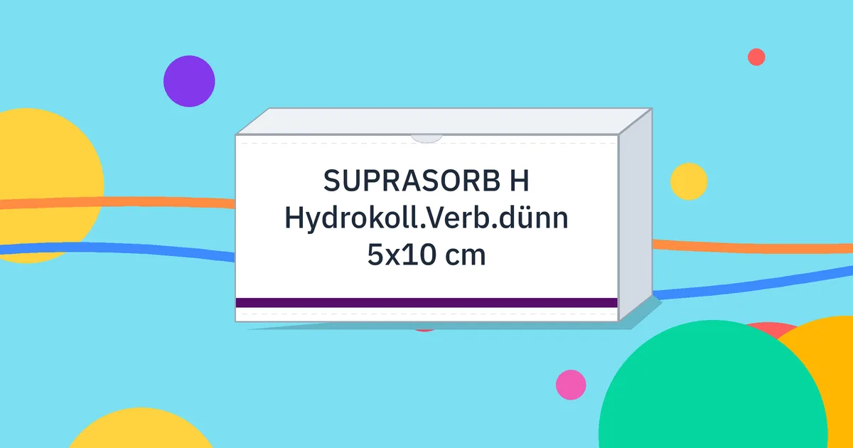 Symbolbild: Packung mit der Aufschrift SUPRASORB H Hydrokoll.Verb.dünn 5x10 cm (PZN 15563335) – Verfügbarkeit und Bezug in Apotheken in Frankfurt am Main