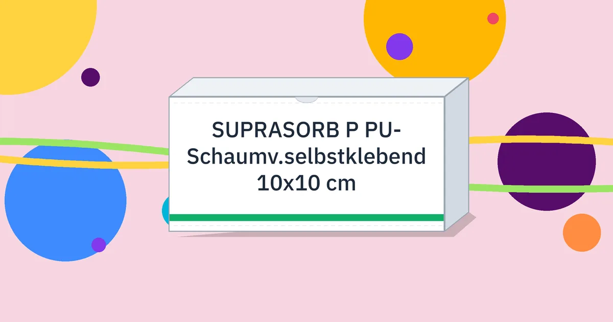 Symbolbild: Packung mit der Aufschrift SUPRASORB P PU-Schaumv.selbstklebend 10x10 cm (PZN 12573215) – Verfügbarkeit und Bezug in Apotheken in Frankfurt am Main