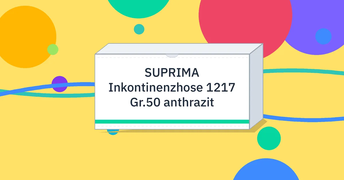 Symbolbild: Packung mit der Aufschrift SUPRIMA Inkontinenzhose 1217 Gr.50 anthrazit (PZN 19174197) – Verfügbarkeit und Bezug in Apotheken in Frankfurt am Main