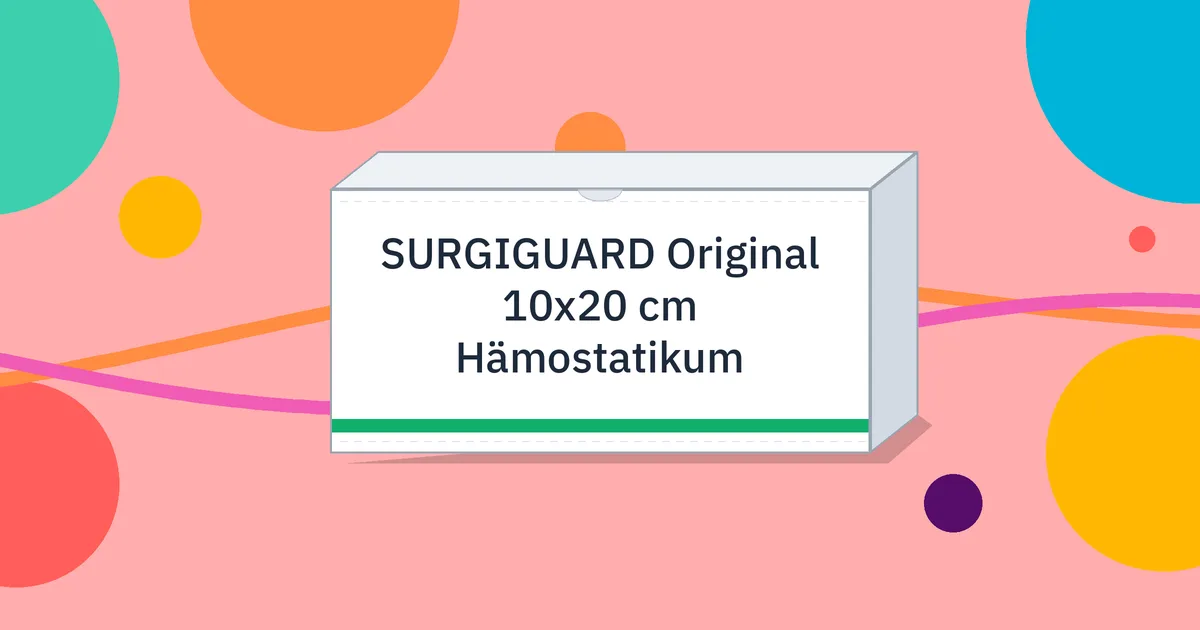 Symbolbild: Packung mit der Aufschrift SURGIGUARD Original 10x20 cm Hämostatikum (PZN 19160404) – Verfügbarkeit und Bezug in Apotheken in Frankfurt am Main