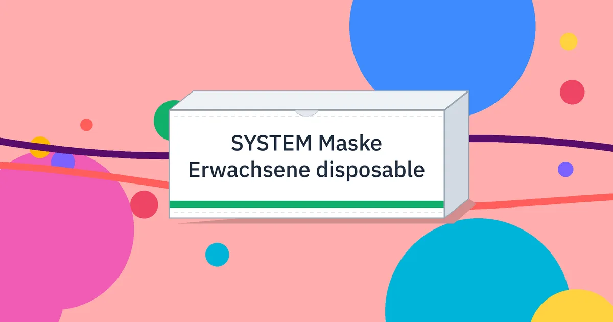 Symbolbild: Packung mit der Aufschrift SYSTEM Maske Erwachsene disposable (PZN 06570796) – Verfügbarkeit und Bezug in Apotheken in Frankfurt am Main