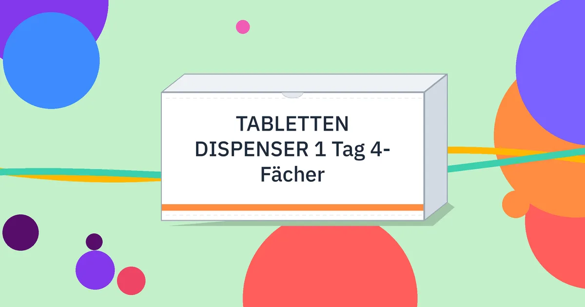 Symbolbild: Packung mit der Aufschrift TABLETTEN DISPENSER 1 Tag 4-Fächer (PZN 03279853) – Verfügbarkeit und Bezug in Apotheken in Frankfurt am Main