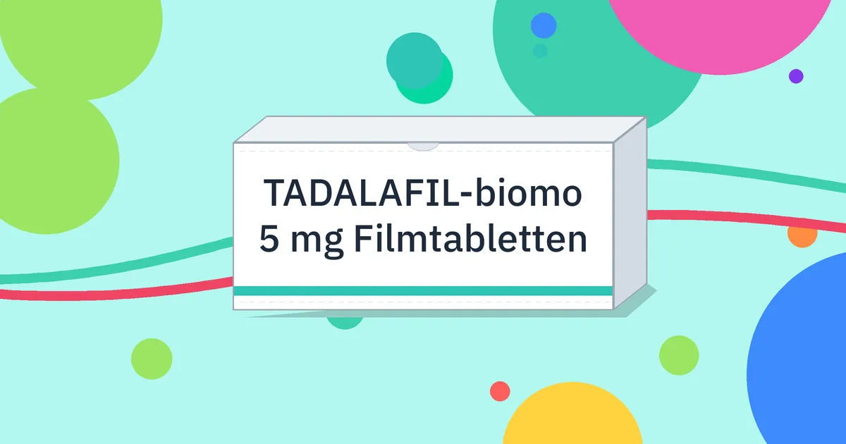 Symbolbild: Packung mit der Aufschrift TADALAFIL-biomo 5 mg Filmtabletten (PZN 15735115) – Verfügbarkeit und Bezug in Apotheken in Frankfurt am Main