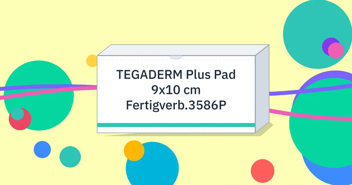 Symbolbild: Packung mit der Aufschrift TEGADERM Plus Pad 9x10 cm Fertigverb.3586P (PZN 05355564) – Verfügbarkeit und Bezug in Apotheken in Frankfurt am Main