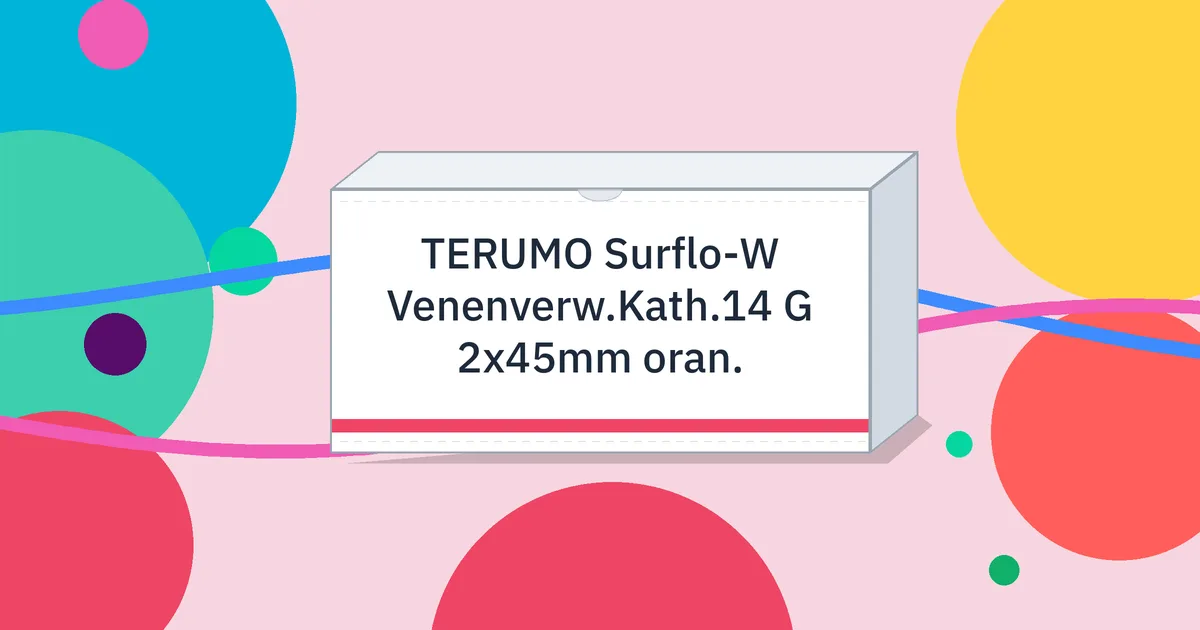 Symbolbild: Packung mit der Aufschrift TERUMO Surflo-W Venenverw.Kath.14 G 2x45mm oran. (PZN 18060793) – Verfügbarkeit und Bezug in Apotheken in Frankfurt am Main