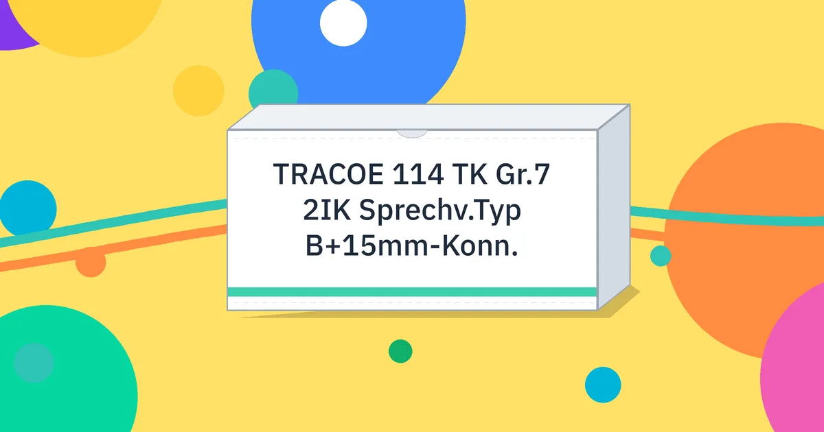 Symbolbild: Packung mit der Aufschrift TRACOE 114 TK Gr.7 2IK Sprechv.Typ B+15mm-Konn. (PZN 00002766) – Verfügbarkeit und Bezug in Apotheken in Frankfurt am Main