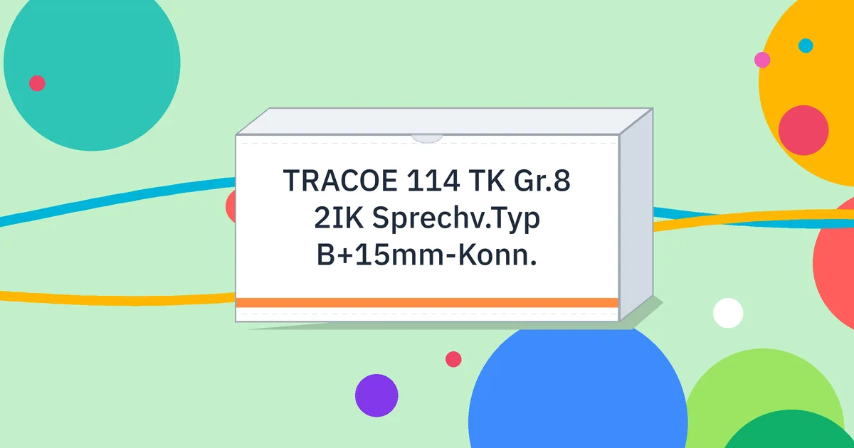 Symbolbild: Packung mit der Aufschrift TRACOE 114 TK Gr.8 2IK Sprechv.Typ B+15mm-Konn. (PZN 00002826) – Verfügbarkeit und Bezug in Apotheken in Frankfurt am Main