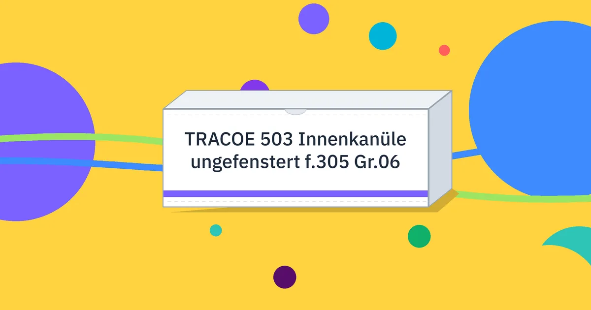 Symbolbild: Packung mit der Aufschrift TRACOE 503 Innenkanüle ungefenstert f.305 Gr.06 (PZN 00923064) – Verfügbarkeit und Bezug in Apotheken in Frankfurt am Main