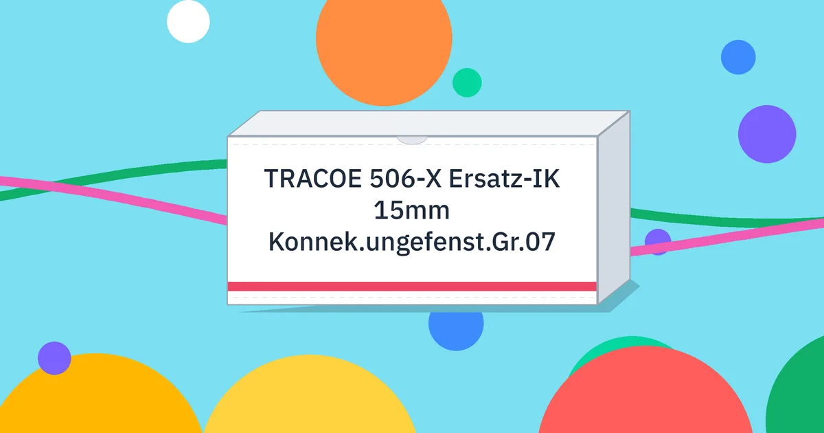 Symbolbild: Packung mit der Aufschrift TRACOE 506-X Ersatz-IK 15mm Konnek.ungefenst.Gr.07 (PZN 05881057) – Verfügbarkeit und Bezug in Apotheken in Frankfurt am Main
