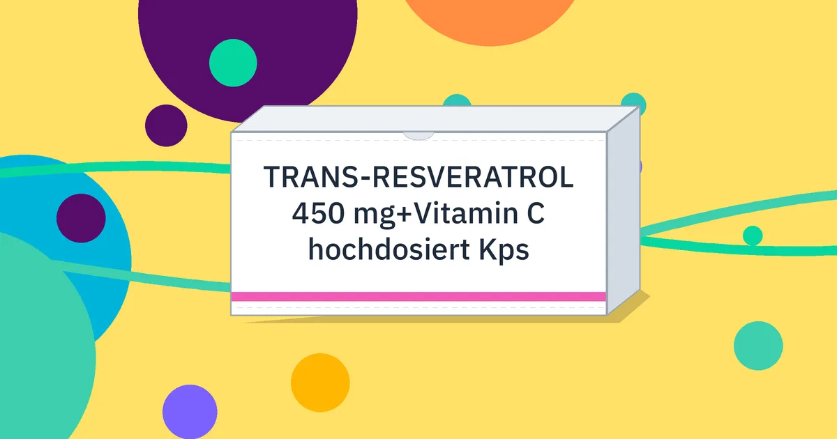 Symbolbild: Packung mit der Aufschrift TRANS-RESVERATROL 450 mg+Vitamin C hochdosiert Kps (PZN 18835426) – Verfügbarkeit und Bezug in Apotheken in Frankfurt am Main
